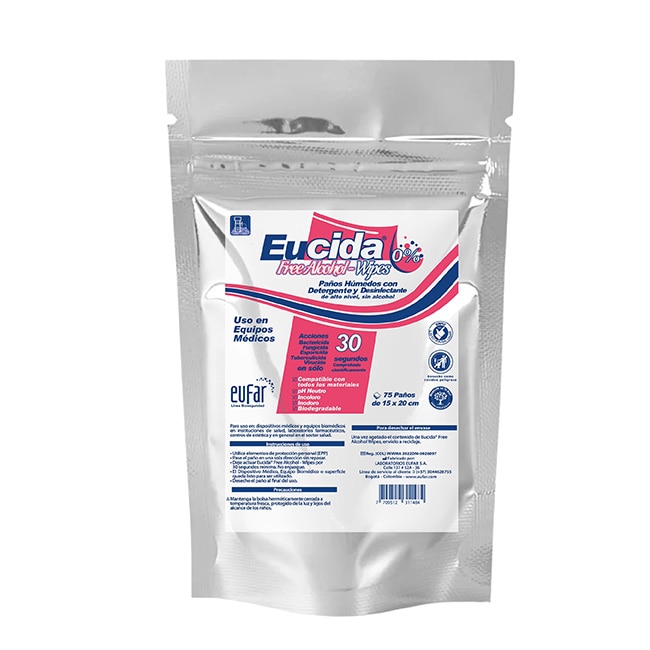 EUCIDA FREE ALCOHOL WIPES X75 UND (Paños Húmedos para Desinfectar)